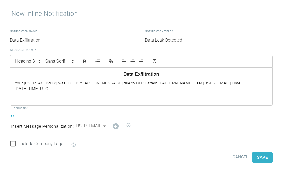 Creating a new inline notification